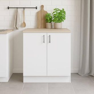 Dmora Unterschrank 2 T&uuml;ren Deruta, Unterbauschrank, Schrank mit T&uuml;ren, Basisstruktur f&uuml;r Sp&uuml;le, 80x60 h90 cm, Wei&szlig; und Eiche