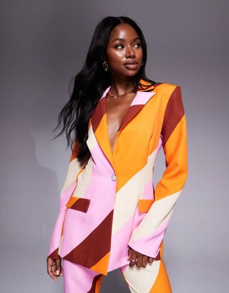 Asos Blazer de tailleur ajust&eacute; densemble coupe droite - Imprim&eacute; ray&eacute;-rose