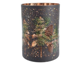 Kaemingk Teelichthalter Glas 12,5cm 1 St&uuml;ck - Teelichtglas mit Tannenzweigen & Zapfen Motiv - Kerzenhalter Windlicht f&uuml;r Teelichter - Kerzenglas Tischdeko Weih