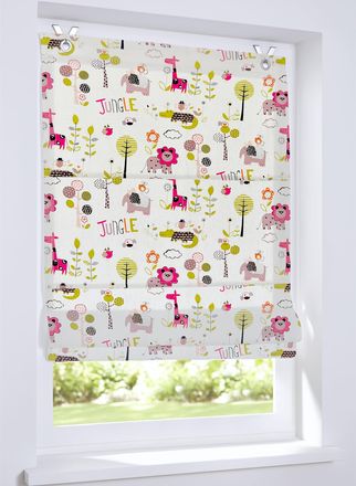 Kutti Heimtextilien Buntes Ösenrollo Safari, Kinderraffrollo mit Tiermotiv, lichtfilternd und Blickdicht in der Größe 100 x 130 cm