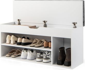 Giantex Schuhbank mit Sitzkissen, Schuhtruhe Sitzbank mit Stauraum, 3 Fächer, 2 Stufen, Schuhschrank aufklappbar mit Klappdeckel für Flur Wohnzimmer Schlafzim