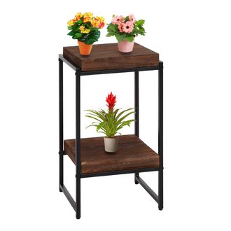Mendler Blumentisch HWC-K71, Blumenregal Beistelltisch Pflanzregal, MVG-Zertifiziert MDF Metall - Dunkelbraun, 61cm