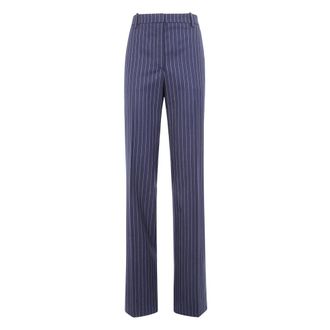 Tom Ford Pantalon droit ajust&eacute; en laine &agrave; rayures craie cord&eacute;es - Femme - Pantalons - Bleu - Taille: 36 FR