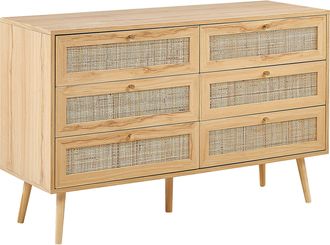 Beliani Kommode mit 6 Schubladen aus hellbraunem Rattan im Boho-Stil Perote