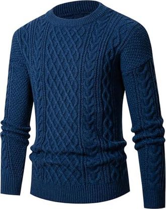 Generic Pulls pour hommes - Pull en tricot torsad&eacute; - Col rond - Manches longues - Pull &eacute;pais en coton chaud - Pull de p&ecirc;cheur en maille &eacute;paisse - Uni - Tricot