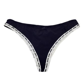 Chantal Thomass Black with Cream Frill Thong Size L
