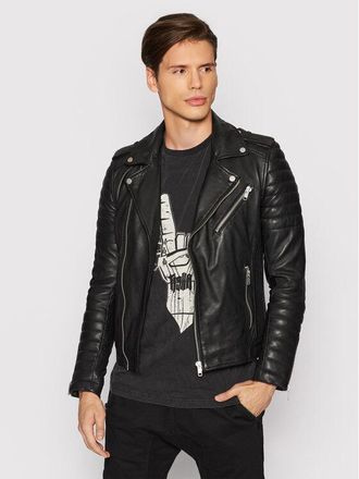 Serge Pariente Lederjacke Hipster Schwarz Regular Fit