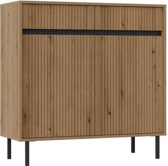 Selsey Osaka Kommode Wei&szlig; mit Schubladen 100 x 100,2 x 40 cm - 2-T&uuml;rig, 4-F&auml;cher Sideboard - Stilvolles Design, Gerillte Fronten - MDF & Laminat Sandbeige/Ei