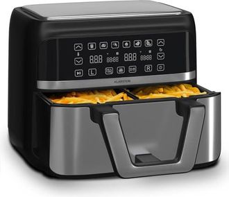 Klarstein Friteuse &agrave; air chaud Klarstein, friteuse &agrave; air 2 chambres, friteuse &agrave; air chaud compacte 2850 W, friteuse &agrave; air 9 L avec panneau de commande tactile, 
