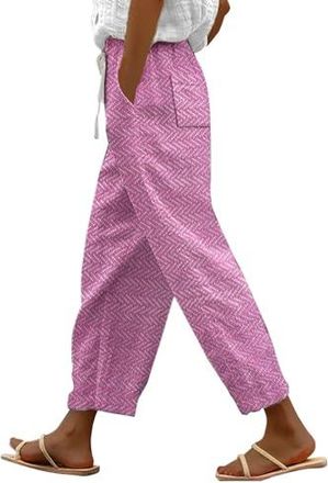 Generic Pantalon de randonn&eacute;e pour femme, d&eacute;contract&eacute;, &eacute;lastique, long, lin, loisirs, jambe droite, Rose vif., 5XL