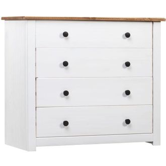 vidaXL Vidaxl - Armoire lat&eacute;rale blanche 80x40x73 cm en pin massif - 4 tiroirs - Meuble dappoint pour rangement et exposition dobjets d&eacute;coratifs