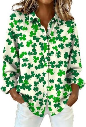 Generic Chemisiers en satin pour femme - Tr&egrave;fle porte-bonheur - Manches longues - Col en V - Style d&eacute;contract&eacute; - Pour le travail, les f&ecirc;tes et les affaires, v