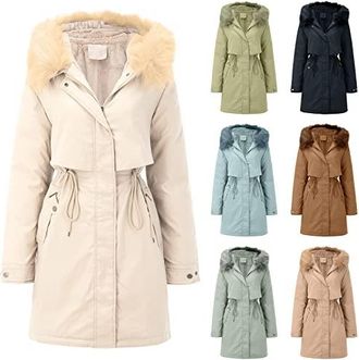 Generic Vestes dhiver pour femme - Parka épaisse et chaude avec col en polaire - Veste douce et confortable avec capuche doublée Sherpa - Veste zippée intégra