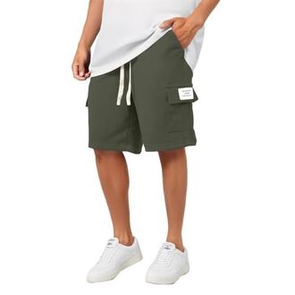 Generico Short pour homme en coton Pantalon cargo ample type sweat Pantalon de Jogging Largeur jusquaux genoux Pantalon de travail d&eacute;t&eacute; Bermuda avec taille &eacute;la