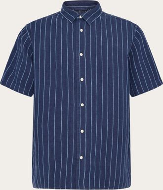 Knowledge Cotton Apparel Herren vegan Hemd Relaxed Leinen Streifen Blau