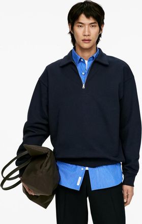 Arket Sweatshirt Aus Baumwolle Mit Kurzem Reißverschluss -Blau