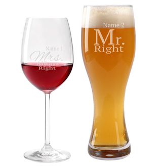 Leonardo Leonardo Weizenglas und Weinglas Mr. & Mrs. Always Right mit Ihrem Namen zur Hochzeit