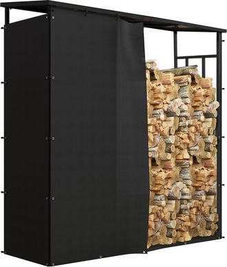 OUTSUNNY Kaminholzregal 185 x 62 x 184 cm Brennholzregal mit wasserdichter Abdeckung, Feuerholzregal mit Dach, f&uuml;r Outdoor, Indoor, bis 2000 kg, Metall, Schwar