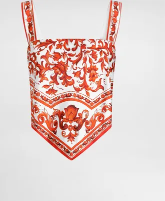 Dolce & Gabbana Bustier-top Aus Seidentwill Mit Majolika-print - Frau Blusen Und Tops Mehrfarbig 36