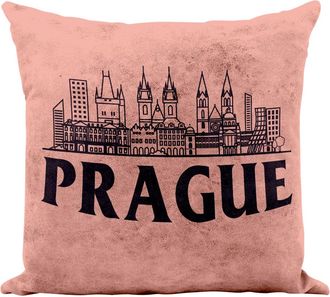 Fabulous Kissen aus Kunstleder, Rosa, Prag, minimalistisch, Reisen, Tschechien, Kultur, Architektur - 40 x 40 cm - Leder-Haptik - Bezug und Kissen inklusive