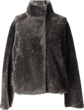 Arma Femme, Vestes, Gris, Taille: 38 FR Faux Fur Leather Jacket