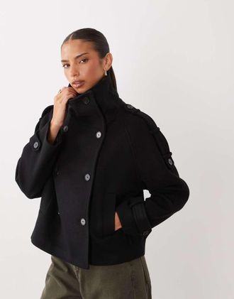 Gina Tricot Gina Tricot veste courte &agrave; col montant en laine noire