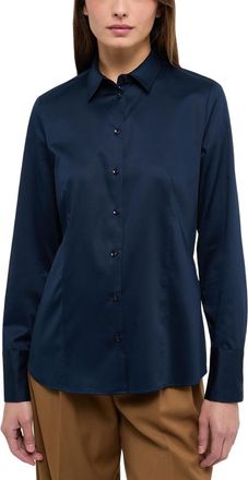 Eterna Female Satin Shirt Bluse unifarben Regular FIT 34_D_1/1, 1/1, dunkelblau