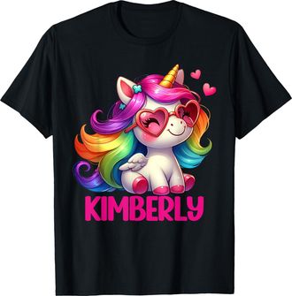 BDAZ Kimberly Personalisierter Name, buntes Einhorn für Damen und Mädchen T-Shirt