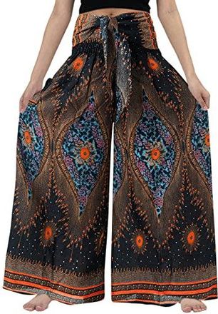 Generic Robe boh&egrave;me 2026 pour femme - Taille au-dessus du pantalon imprim&eacute; d&eacute;contract&eacute; avec poches - Jambe extensible - Taille large - Pliage haut, Orange, XX