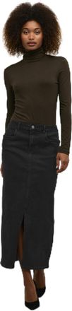 Kaffe Rock KAsinem Damen Rock Denim Maxirock High Waist Lang Jeansrock mit Schlitz Skirt 36, Black Deep 36