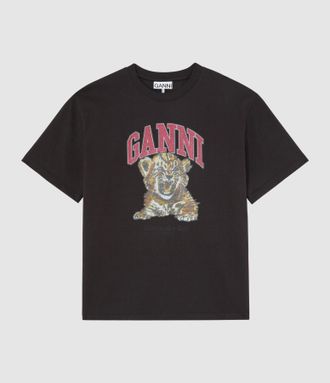 Ganni Tee Shirt Heavy Tiger Caviar Phantom