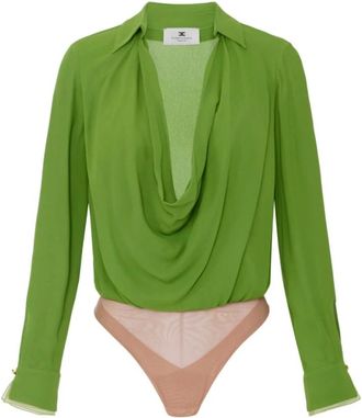 Elisabetta Franchi Femme, Tops, Vert, Taille: 44 FR Body en Georgette de Viscose