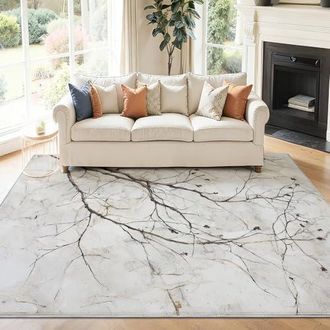 Generic Tapis 120 x 170 cm Lavable Poil Ras Anti Slip Chambre - Nature Arbre Mort Plante Branche Th&egrave;me Tapis de Salon, Gris Moquette Decoration Maison pour Ch