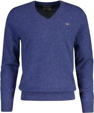 GANT Laine dagneau Extra Fine avec col en V Pull-Over, Stone Blue Melange, XL Homme