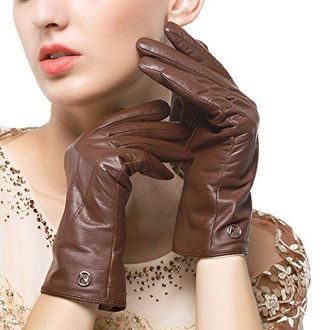 Nappaglo Gants de Femme en Cuir dagneau Gant Épais au Chaud avec Noeud Décoratif pour Lhiver