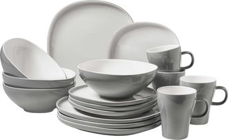 Mäser Serie Isora, Modernes Geschirr Set für 4 Personen mit eckigen, randlosen Formen, 16-teiliges Kombiservice aus hochwertiger Keramik, Steinzeug, Weiß-Gr