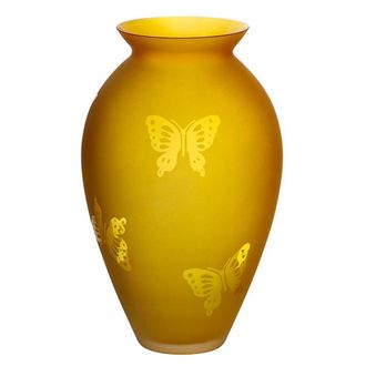 Cristalica Blumenvase Bouquet Vase Glas Vase Lemon Butterfly Gelb Orange 25 cm Tischvase Tischdeko Hochzeitdeko