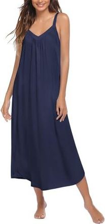 Ekouaer Femme Chemise de Nuit pour l été Lingerie Sexy Col en V Robe de Nuit sans Manches Allaitement Maternité, Bleu Marine, XL