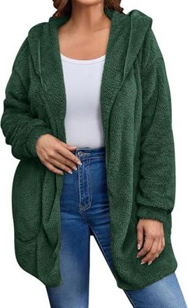 Generic Veste moelleuse pour femme, coupe ample, veste polaire ouverte sur le devant, manteau décontracté, vêtement dextérieur en peluche pour cadeaux de Noël