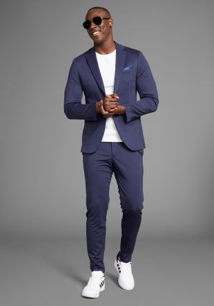 Bruno Banani Anzug BRUNO BANANI Jersey, Damen, Gr. 48, N + U Gr, blau (marine), Jersey, Obermaterial: 60% Polyester, 35% Viskose, 5% Elasthan. Futter: 100% Polyest