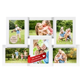 Wackadoo Bilderrahmen Collage mit eigenen Fotos Wei&szlig; 10x15 cm 6 Fotos - Holz aus MDF Fotorahmen Fotogeschenk personalisierte geschenke personalisiertes geschen