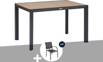 Hesperide Hesperide - Table de jardin rectangulaire alu Evasion 4 places effet bois + 4 fauteuils Piazza - Hesp&eacute;ride