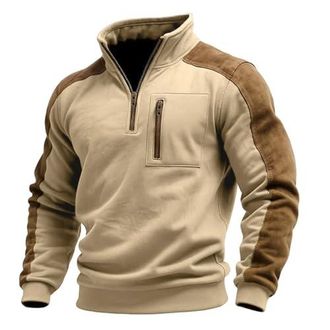 Generic Sweat-shirt en polaire vintage &agrave; manches longues avec fermeture &eacute;clair quart de tour pour homme, kaki, XXL
