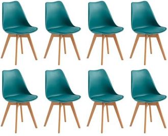 Eggree Lot de 8 Chaise Salle &agrave; Manger Scandinaves SGS Tested Chaise Rembourr&eacute;e de Cuisine R&eacute;tro Chaise de Bureau avec Pieds en Bois de H&ecirc;tre Massif, Turquois