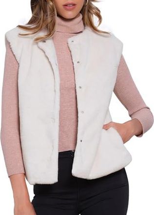 Allegra K Gilet en Fausse Fourrure Femme, Cardigan Boutonné sans Manches, Ouvert sur Le Devant, Veste Chaude pour Automne et Hiver Abricot XL