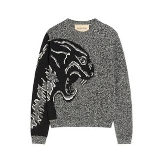 Valentino Pullover mit Panther-Jacquardmuster und Rundhalsausschnitt - - Knitwear - Herren - Grau - L