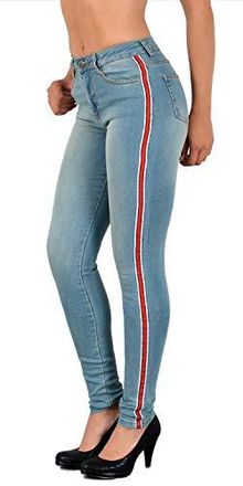 ESRA Femme Jean Skinny Bande &agrave; sur Le c&ocirc;t&eacute; Jean Femmes Taille Haute Bande lat&eacute;rale &agrave; Grandes Tailles J330