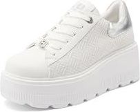 Queen Helena Sneakers Platform Baskets Hautes avec compensation Casual Femme X32-11, X34 17 Blanc et Argent, 41 EU