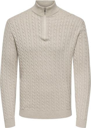 Only & Sons Herren Onsloui Reg 12 Cabel Half Zip Knit, Oatmeal, XXL EU