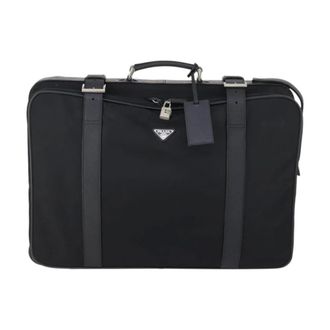 Prada unisex, Pre-owned, Noir, Taille: ONE Size Sac de voyage pour v&ecirc;tements Pre-owned en nylon avec garniture en cuir